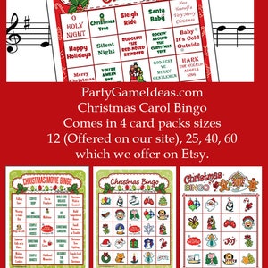 Christmas Carol Bingo - 40 Card Pack - Printable Christmas Bingo Cards ...