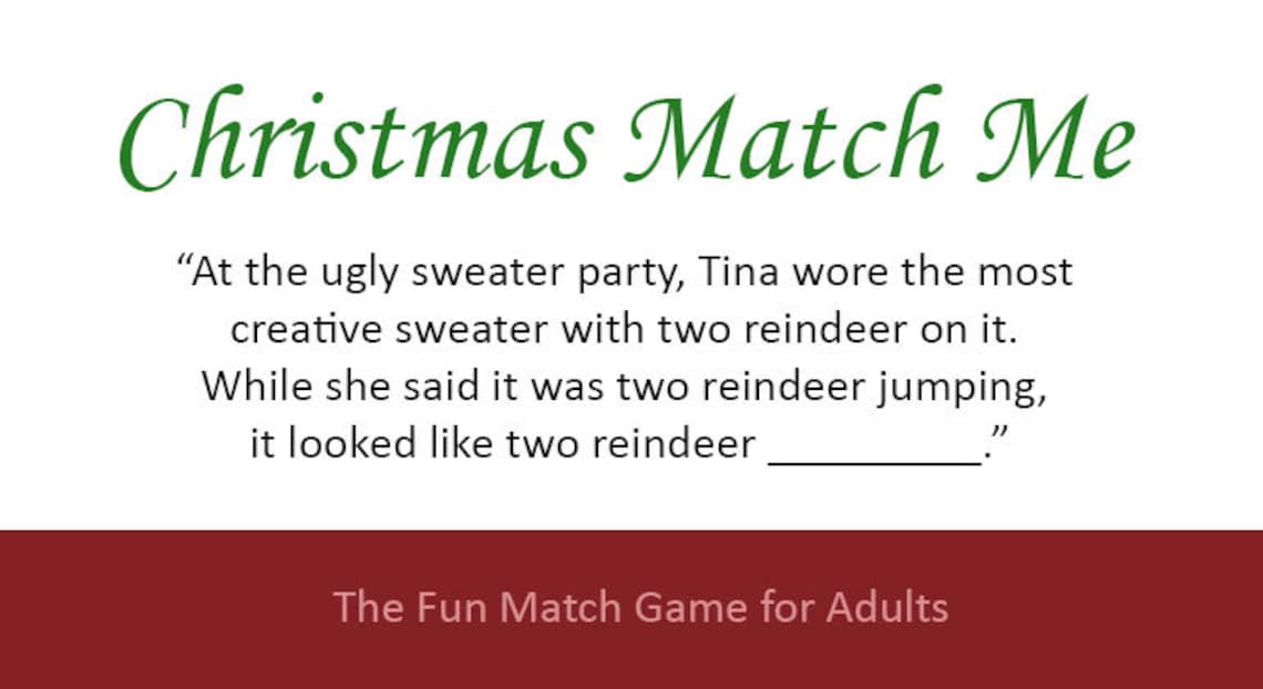 Christmas Match Me Fun Holiday Match Game Adult Christmas Party Game ...