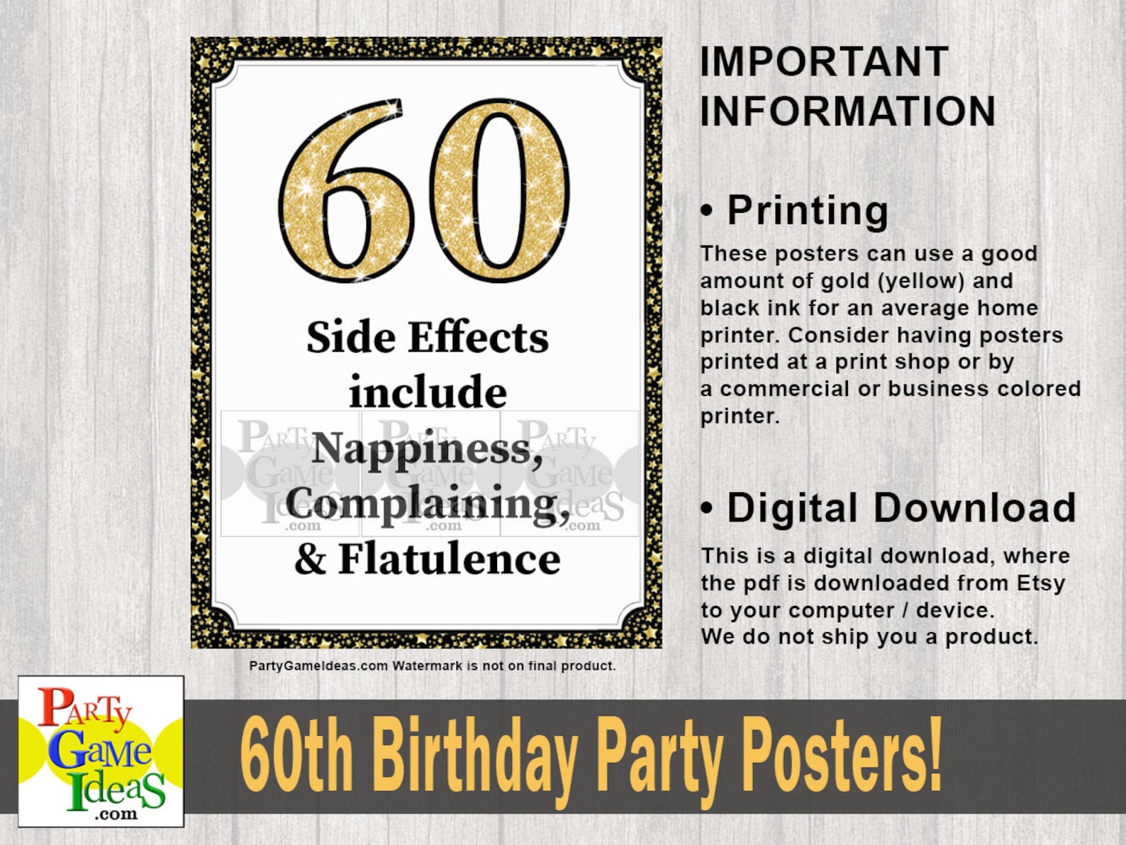 60th Birthday Party Posters, Happy Birthday Prank Signs, Jokes & Gags ...