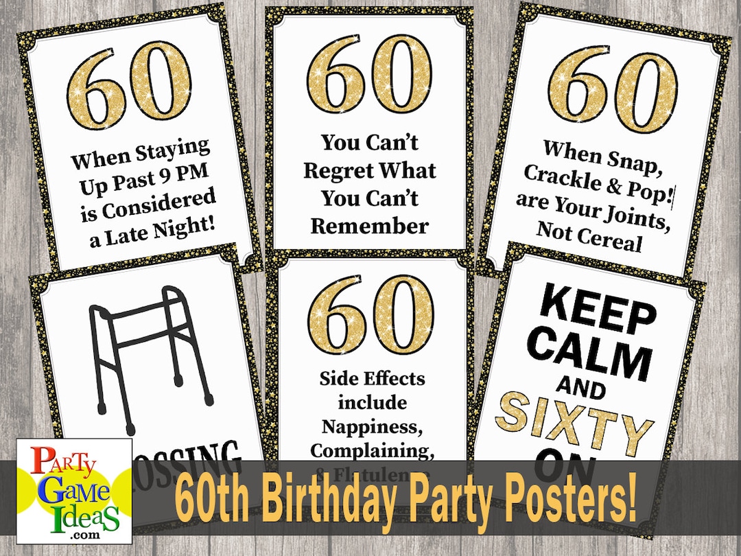 60th Birthday Party Posters, Happy Birthday Prank Signs, Jokes & Gags ...