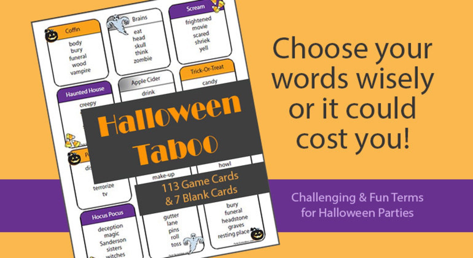 113 Halloween Taboo Game Cards Printable Halloween Party - Etsy