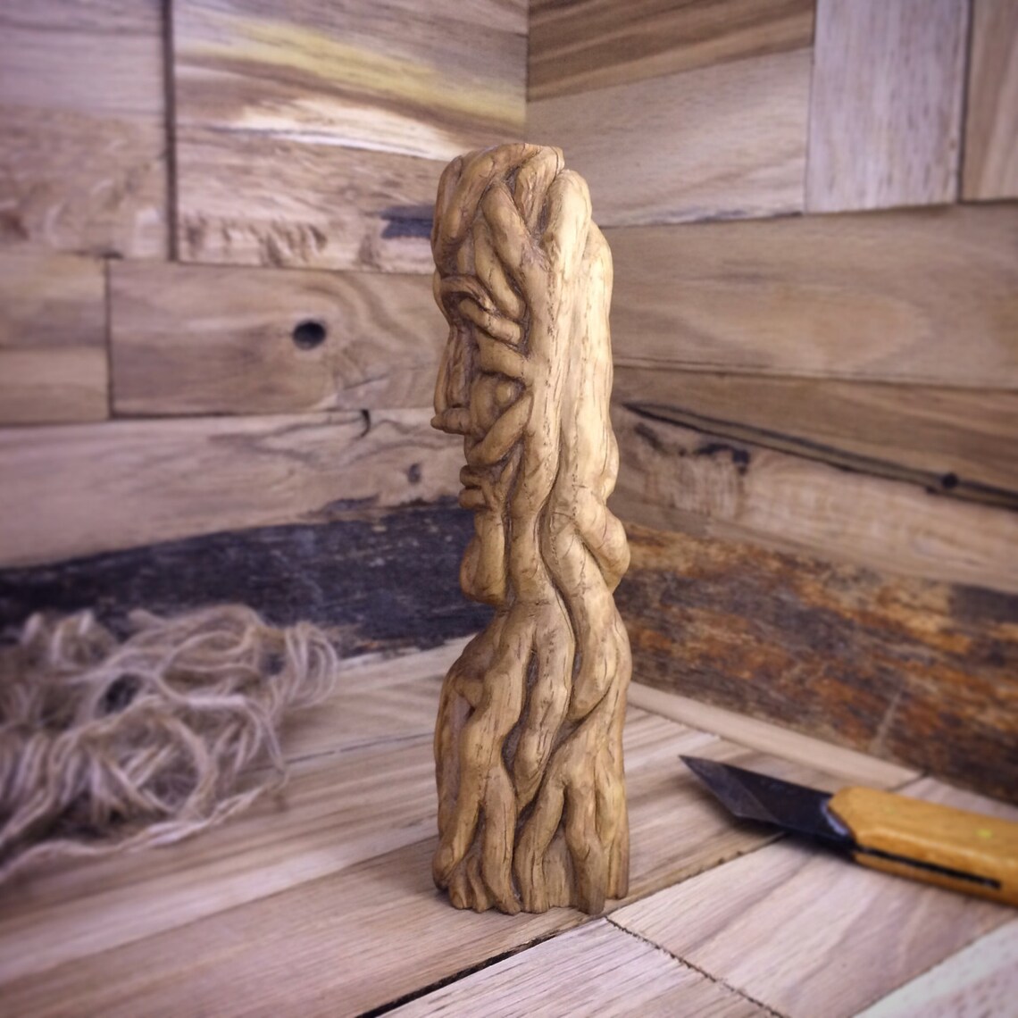 Abstract Modern Wood Sculpture Roots Face Unique Wooden Hand Carved Oak ...