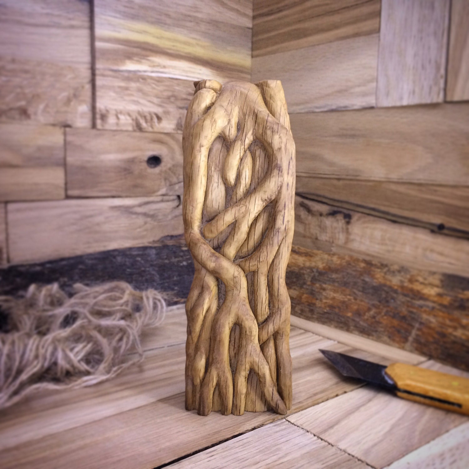 Abstract Modern Wood Sculpture Roots Face Unique Wooden Hand Carved Oak ...