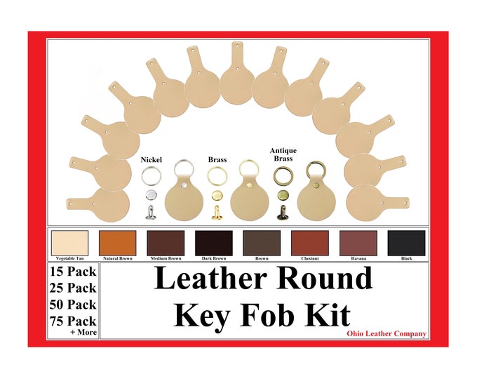 Leather Round Key Fob Kit - Key Fob Blank - Round Leather Keychain ...