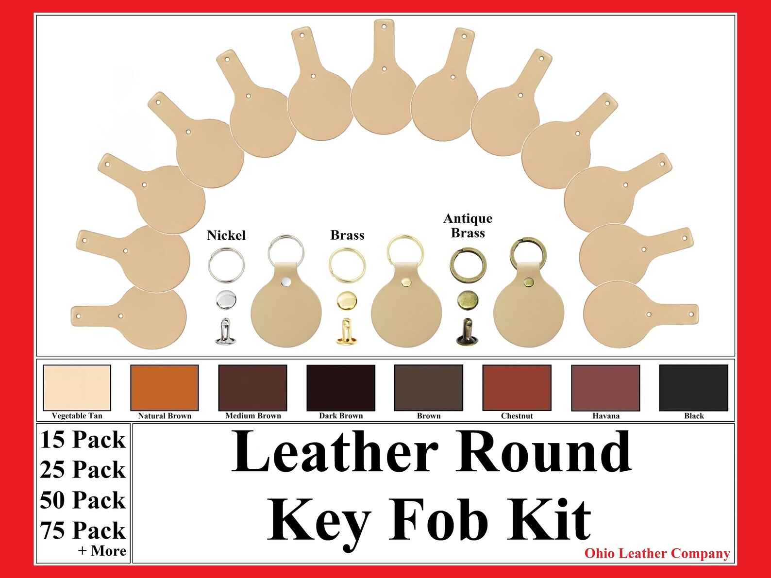 Leather Round Key Fob Kit Key Fob Blank Round Leather | Etsy