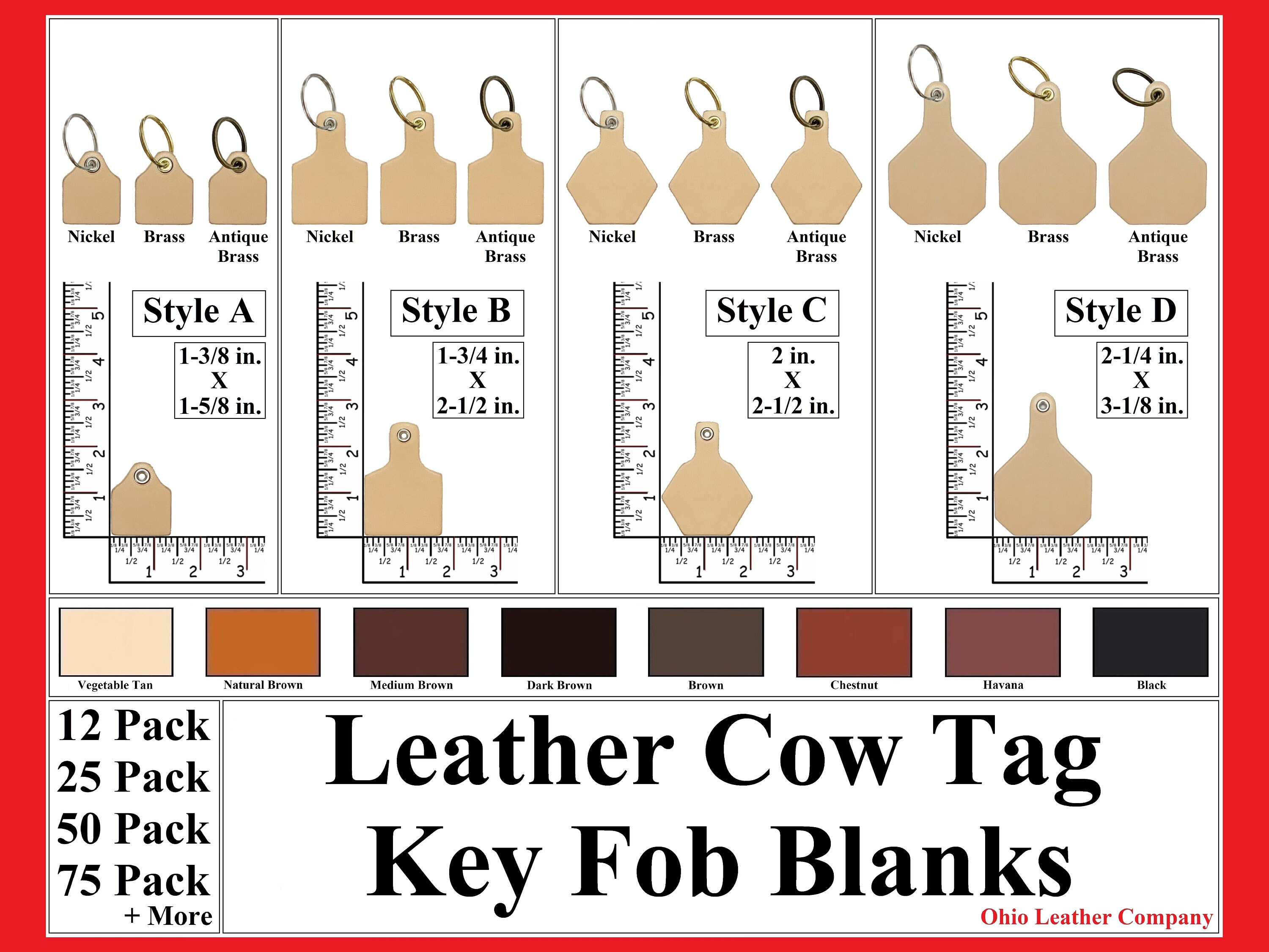 Leather Cow Tag Key Fob Blanks Choose From 4 Styles Cattle | Etsy