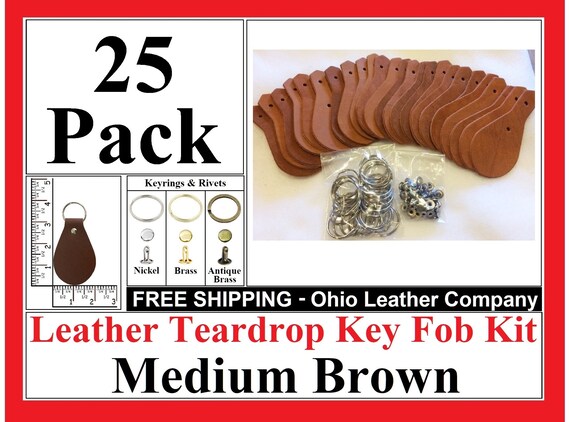 Leather Teardrop Key Fob Kit 25 Pack Medium Brown Leather | Etsy