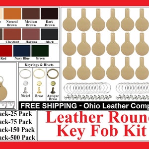 Leather Round Key Fob Kit Key Fob Blank Round Leather | Etsy