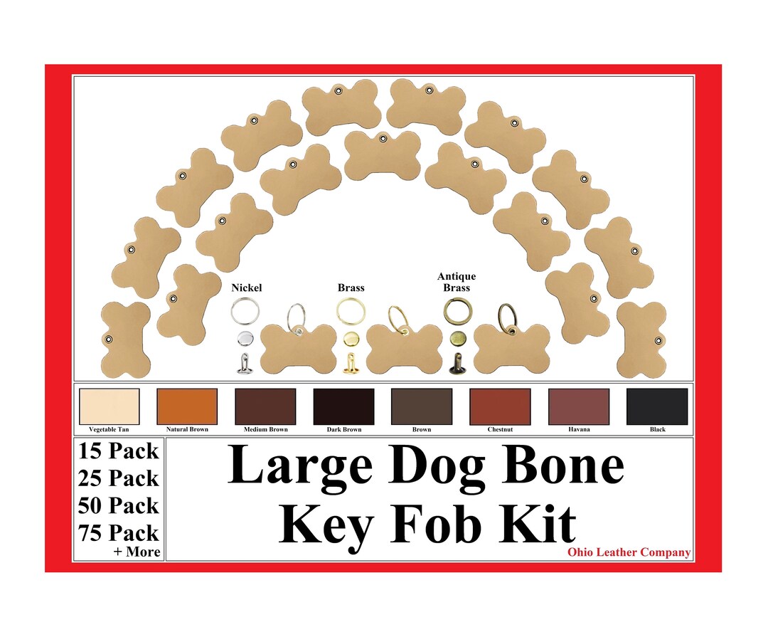 Leather Dog Bone Key Fobs 2 In. X 3 In.-new-must See-leather Large Dog ...