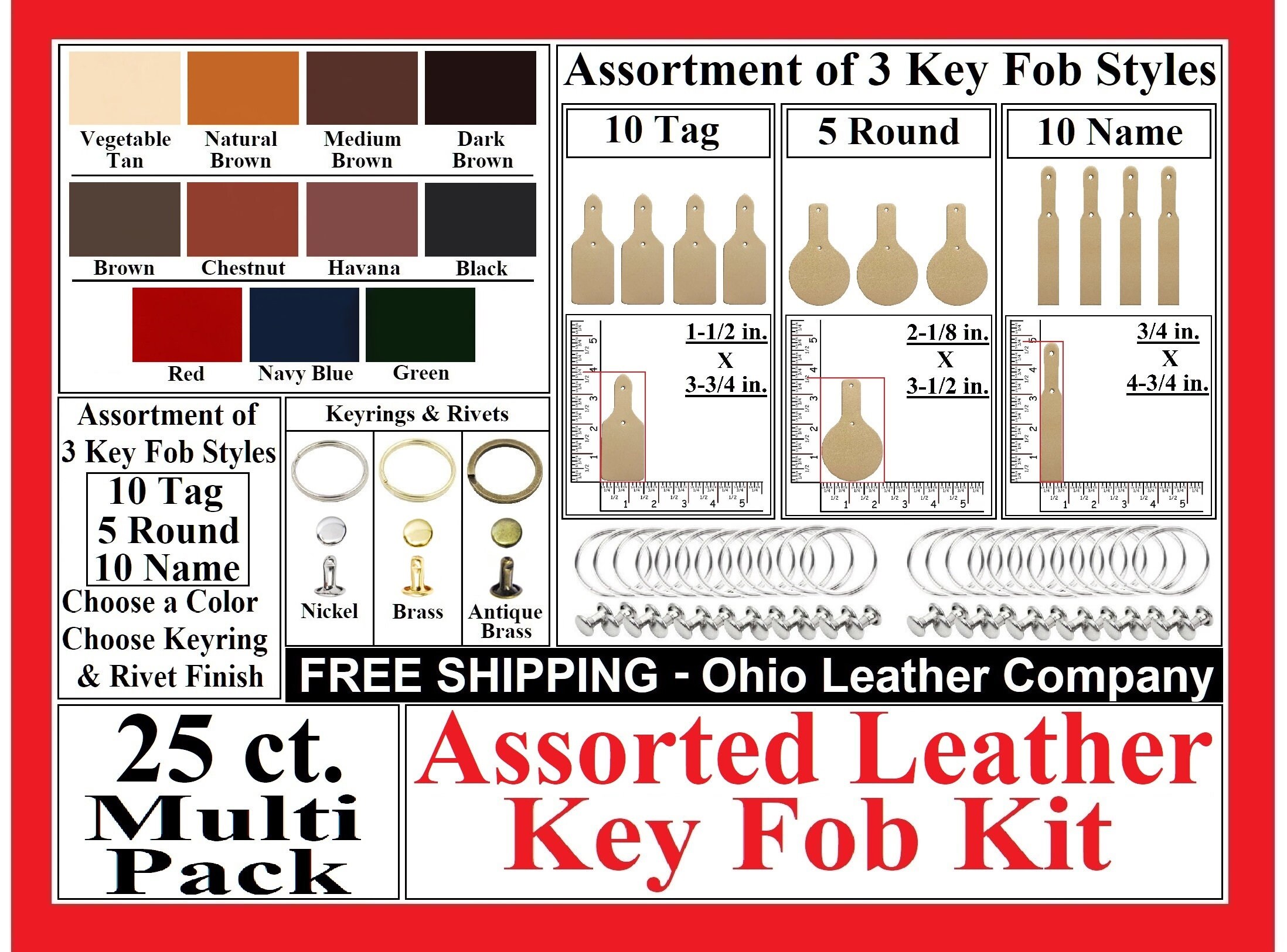 Multi Key Fob Kit 25 Pack Assortment of 3 Key Fob Styles Tag - Etsy
