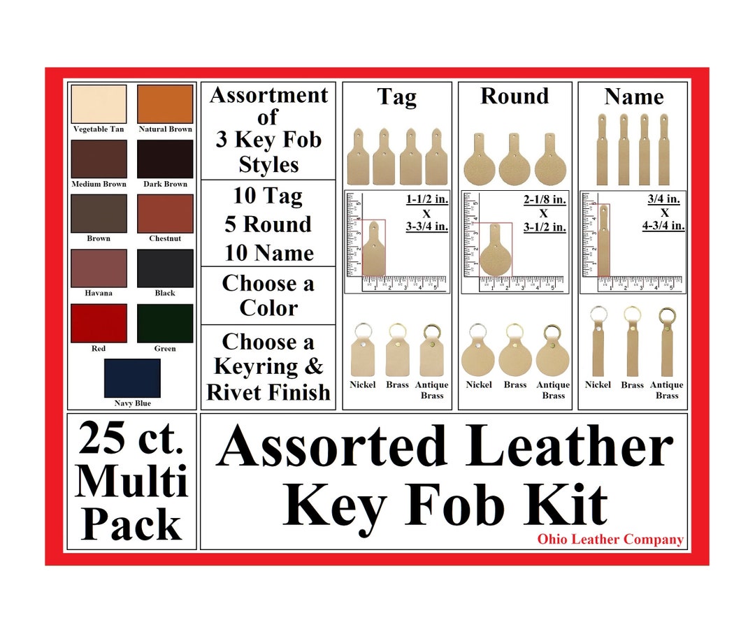 Multi Key Fob Kit 25 Pack - Assortment of 3 Key Fob Styles Tag Name ...