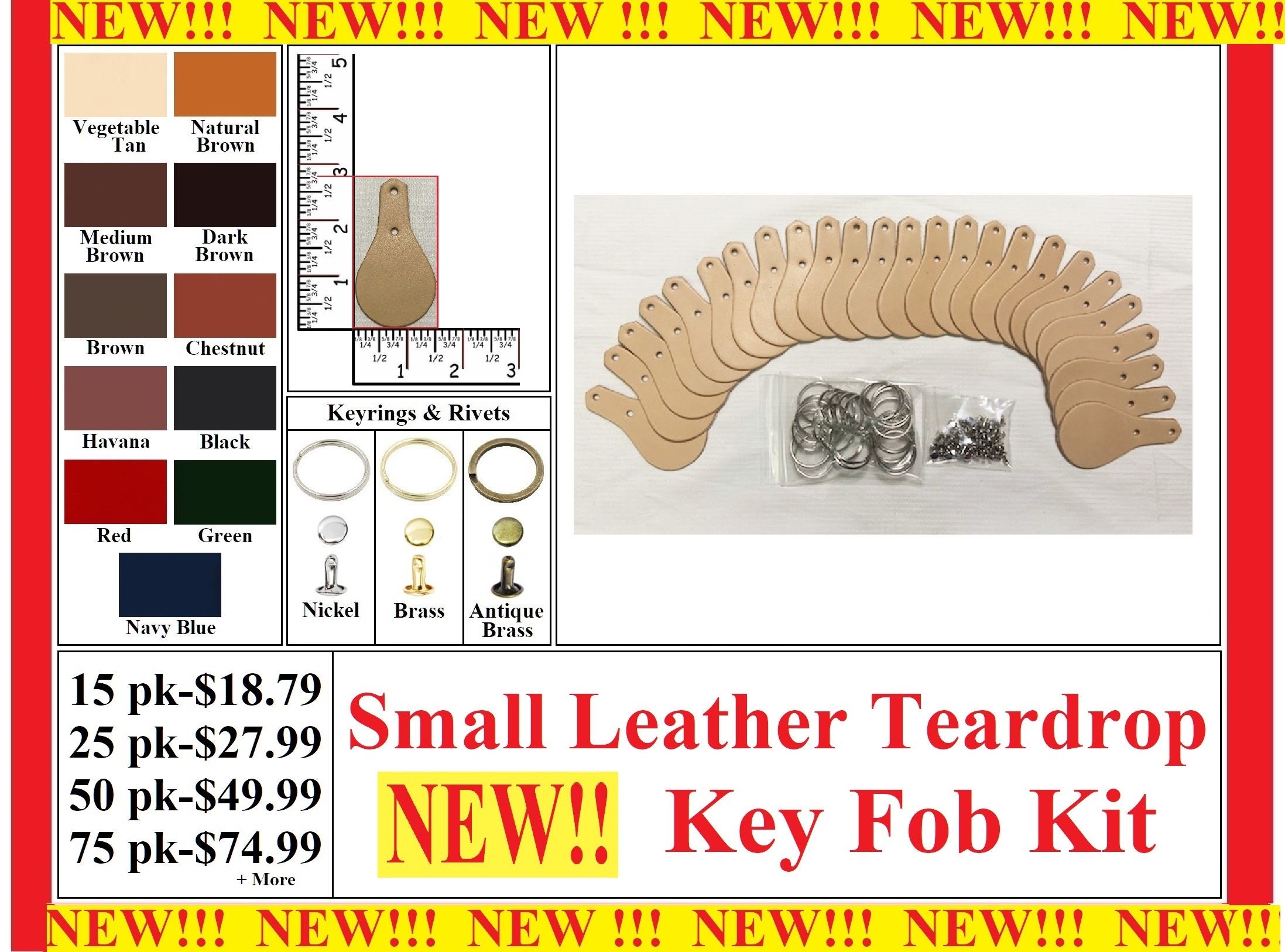 Small Leather Teardrop Key Fob Kit Key Fob Blank Leather | Etsy