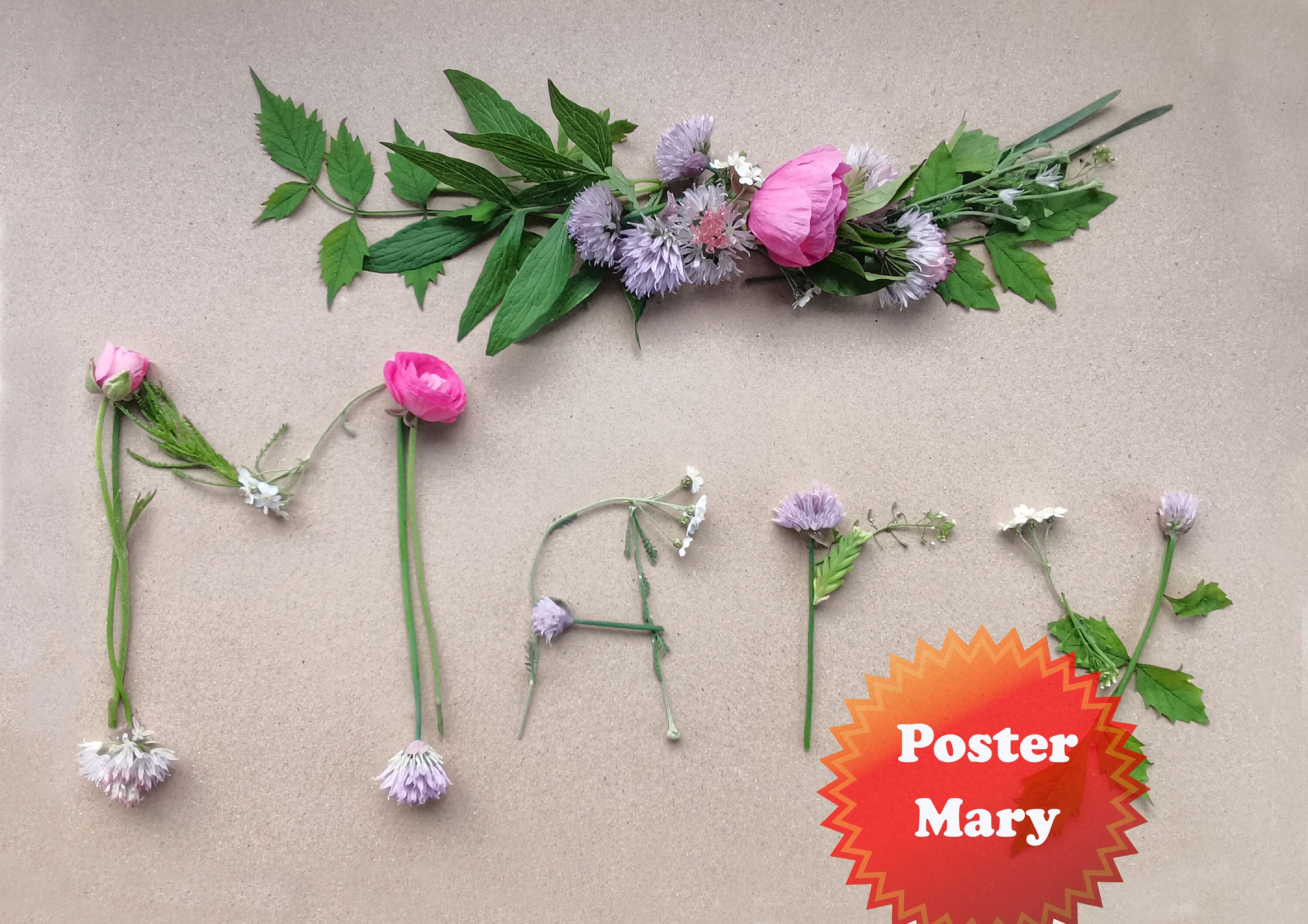 Digital poster Mary. Name Mary from flowers. Floral letter. | Etsy