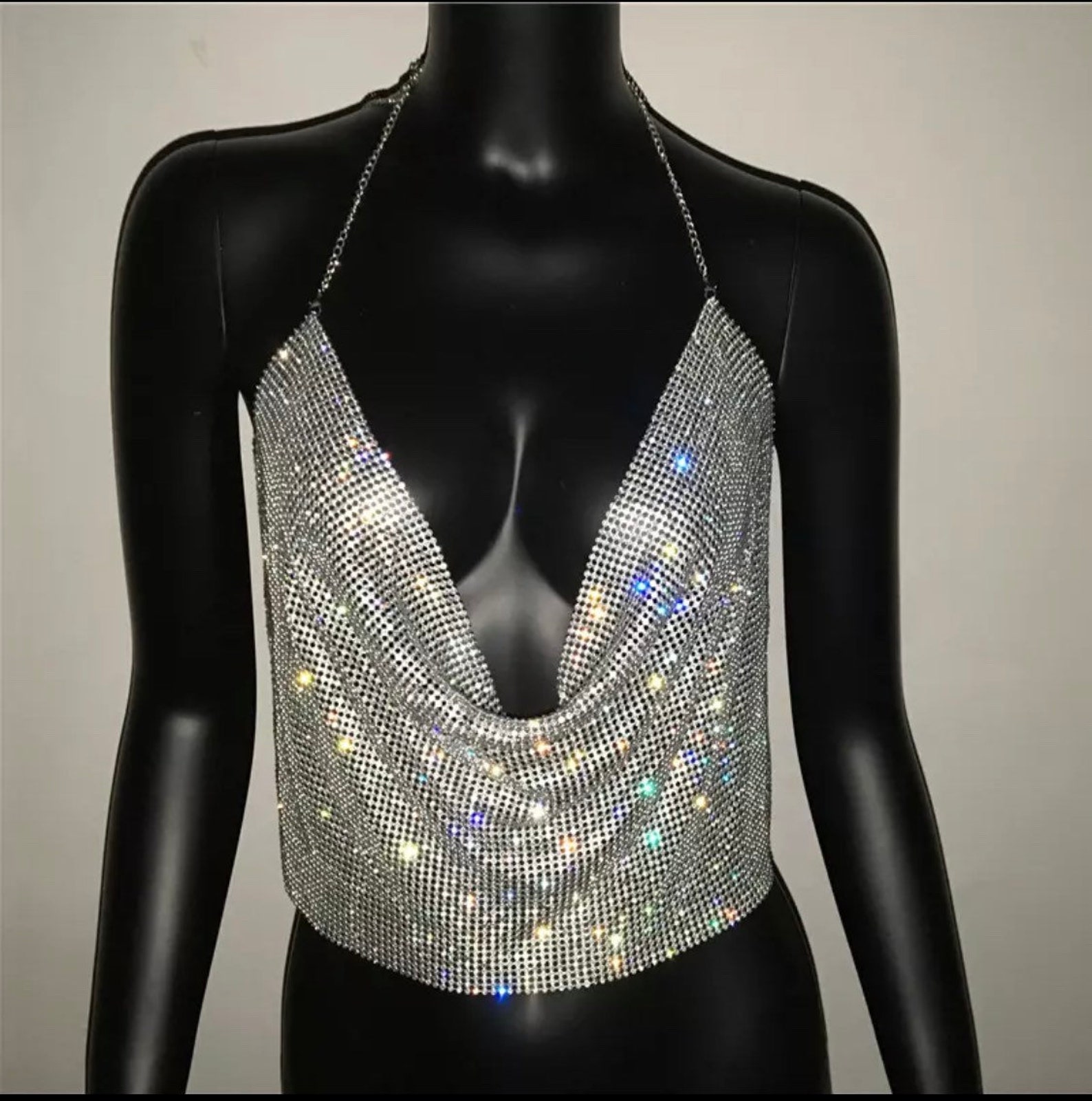 Hallie Rhinestone Backless Halter Chain Crop Top - Etsy