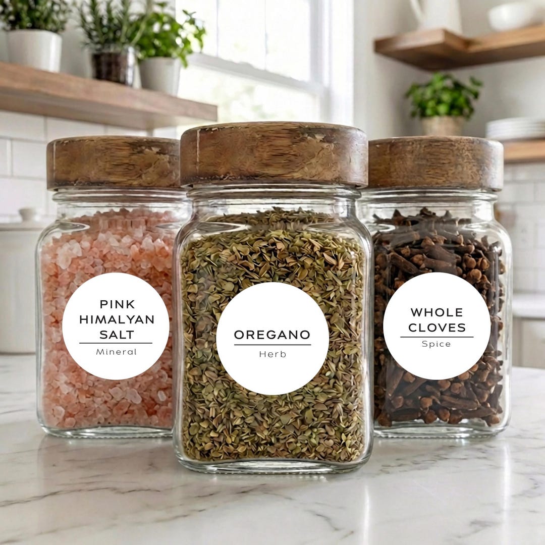 Modern Spice Jar Labels | Minimalist Water-resistant Kitchen Stickers ...