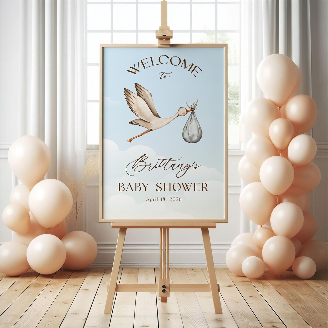 Stork Baby Shower Welcome Sign | Digital or Printed Custom Event ...