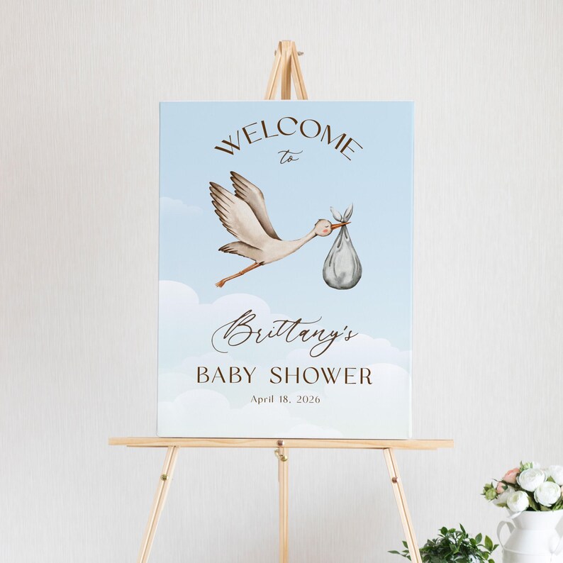 Stork Baby Shower Welcome Sign | Digital or Printed Custom Event ...