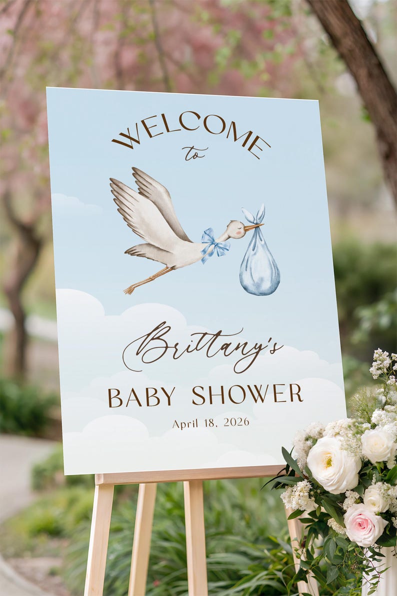 Stork Baby Shower Welcome Sign | Digital or Printed Custom Event ...