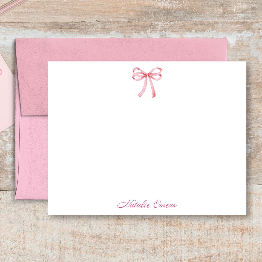 Pink Ribbon Note Cards | Custom Stationery Set | Note Cards for Women ...