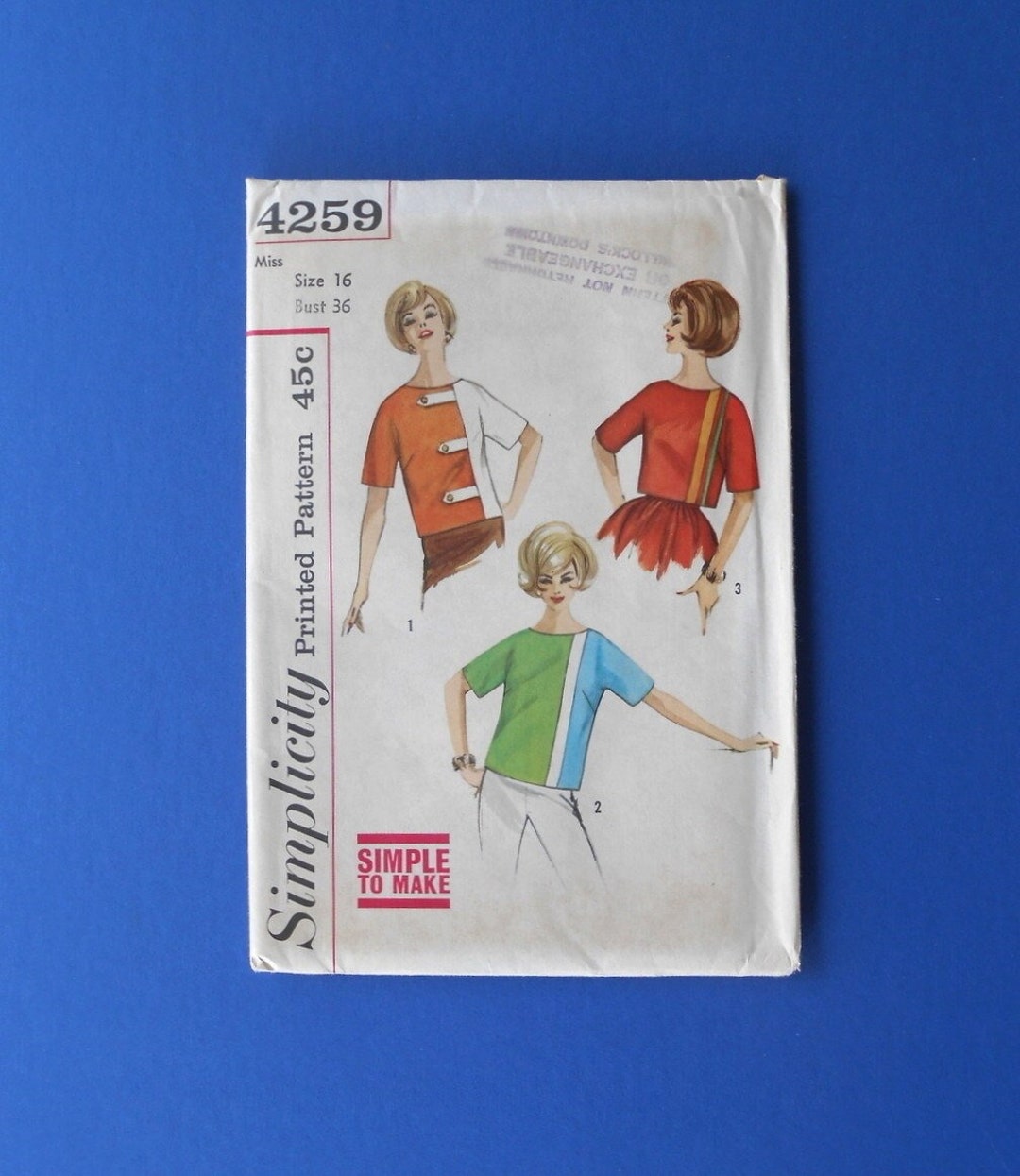 Vintage Overblouse, Sewing Pattern, 1960s Women Blouse, Size 16 Bust 36 ...