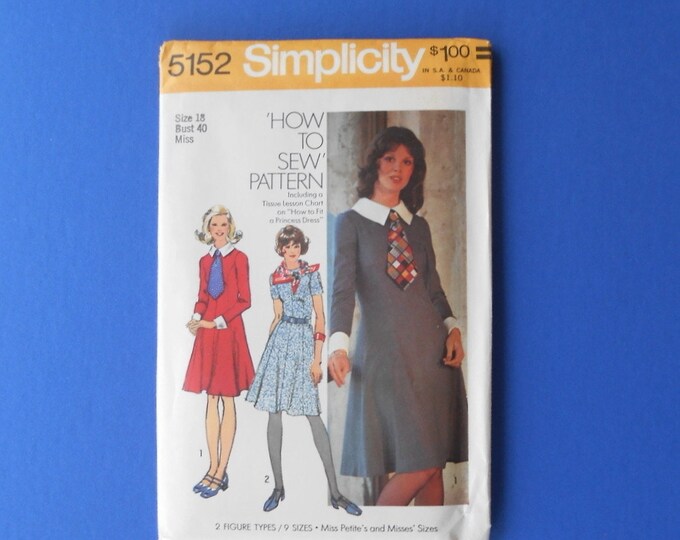 1970s Dress Pattern, Princess Seams, Size 18 Bust 40, Simplicity 5152 ...