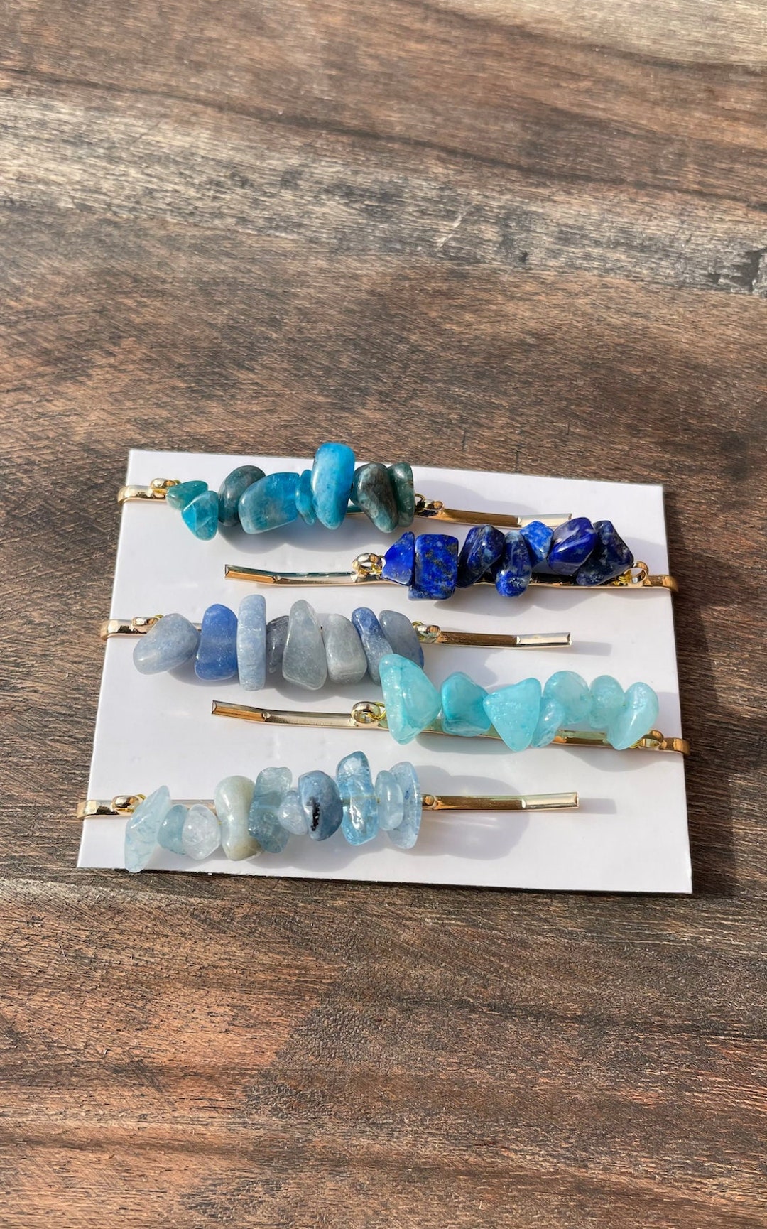 Blue Aqua Natural Stone Gold Hair Bobby Pins Set of 5 Barrette ...