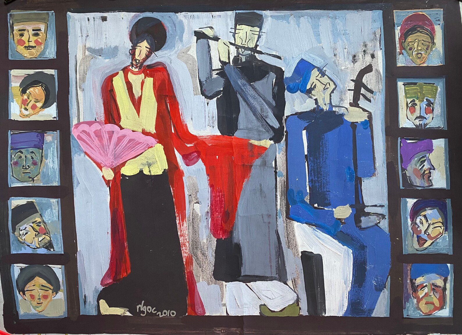 CHÈO 20x16" Gouache on Paper, Vietnam Folk Opera (hát Chèo), Unframed ...