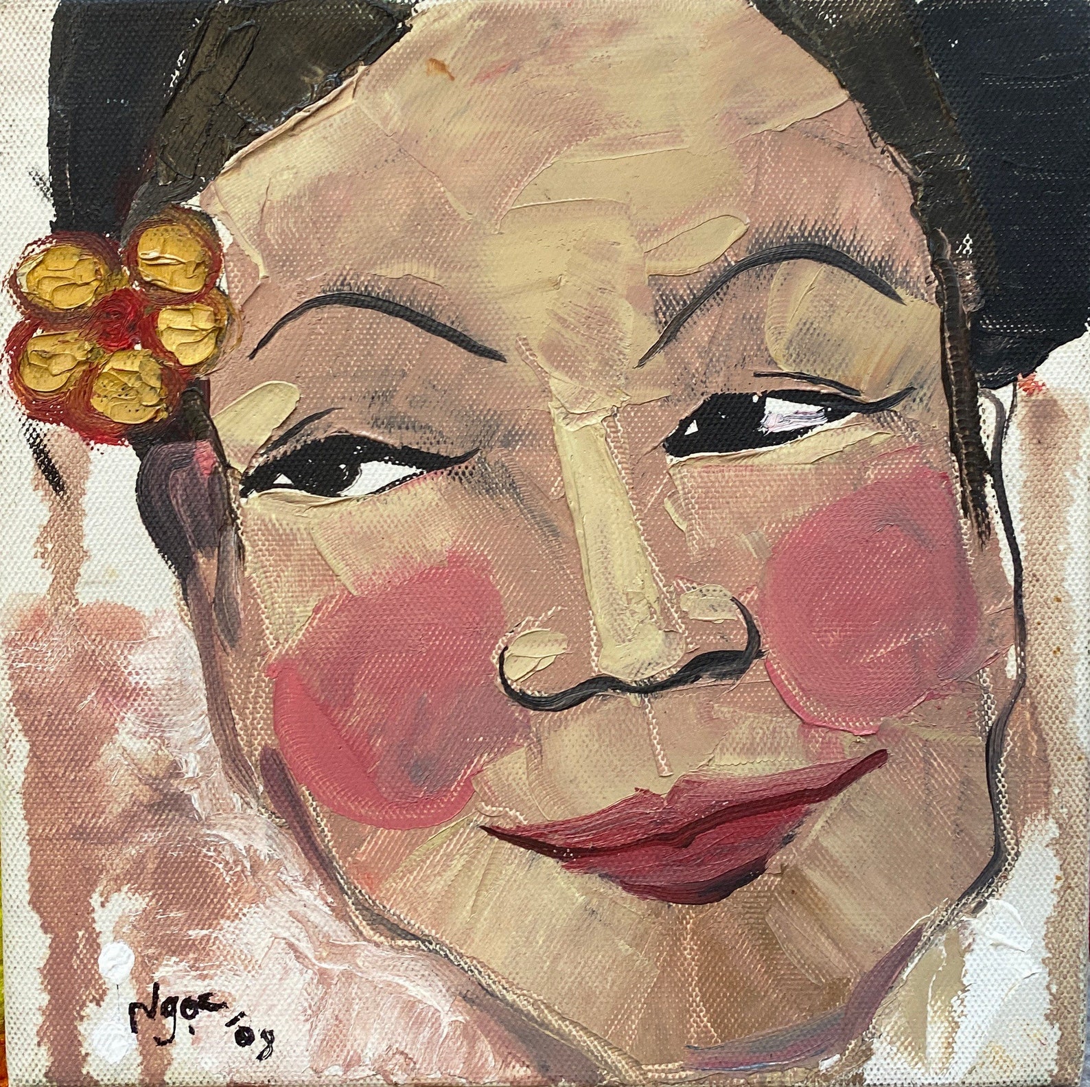 CHÈO PORTRAIT 8x8" Oil on Canvas, Vietnam Folk Opera (hát Chèo ...