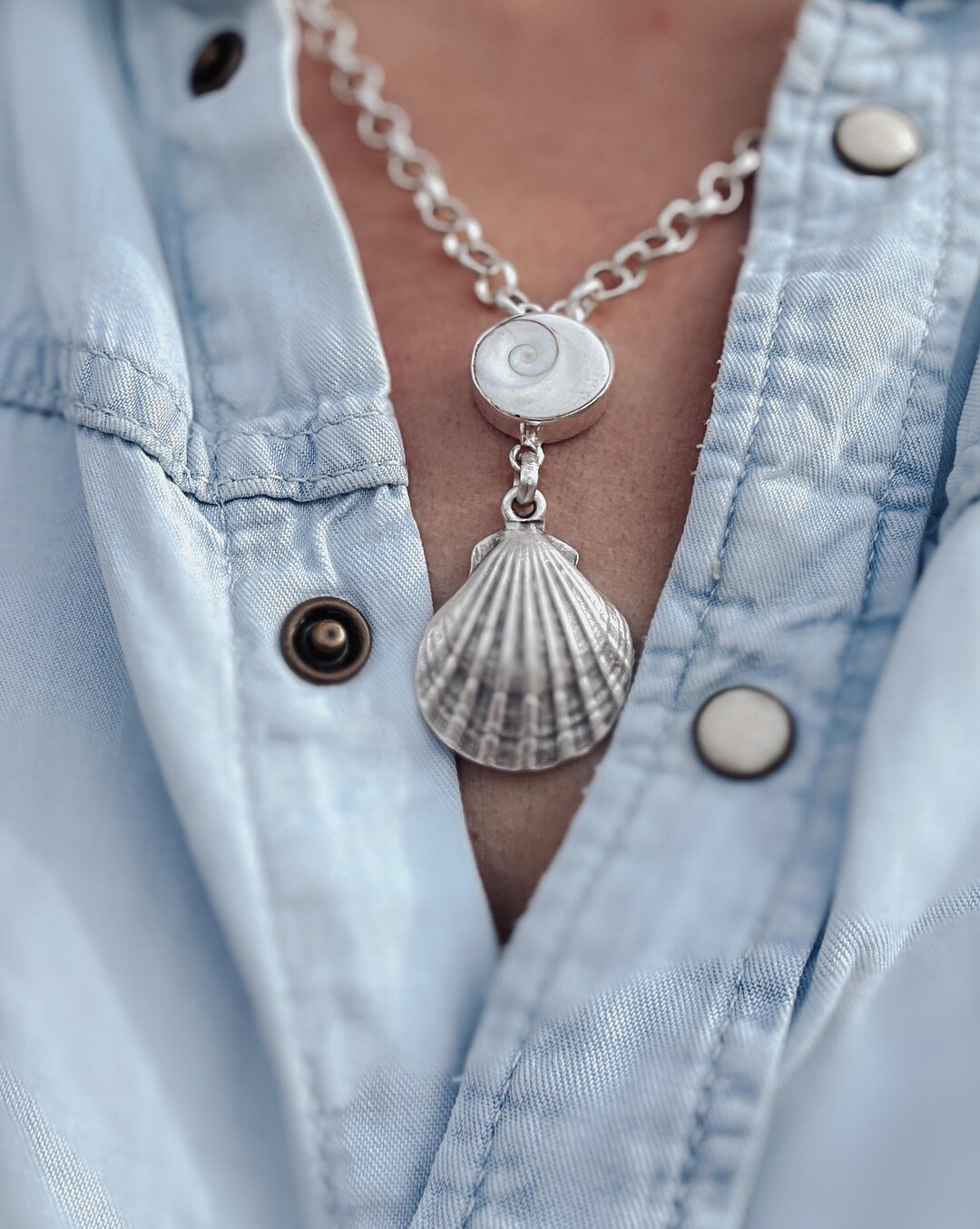 Shiva Eye Shell Necklace - Bohemian Beachy Jewellery, Antique Silver ...
