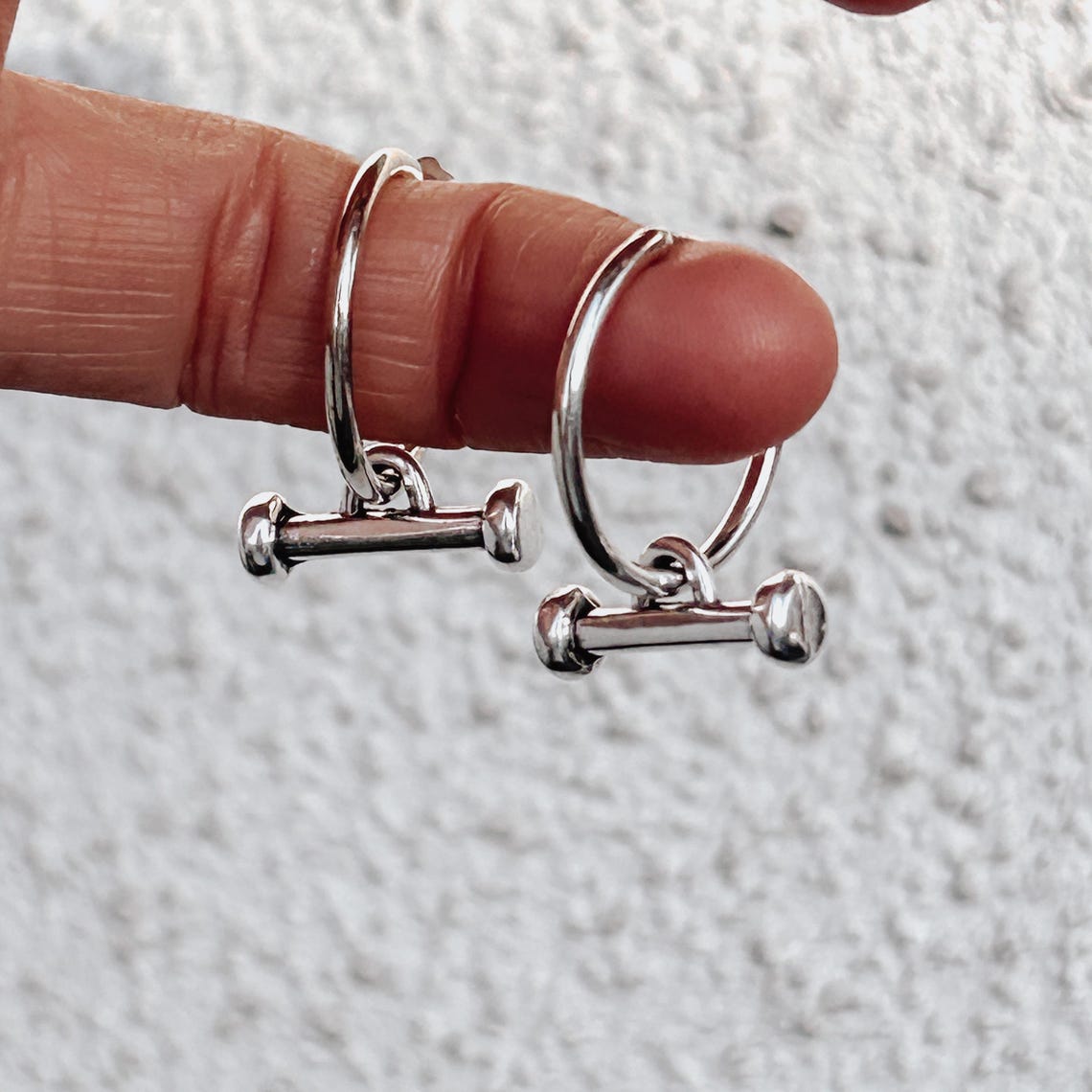 T Bar Hoop Earrings - Silver Plated Bolt Hoops, Minimalist Modern ...