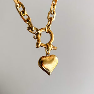 Chunky Gold Heart Shackle Necklace - Plated Stainless Steel Curb Chain ...