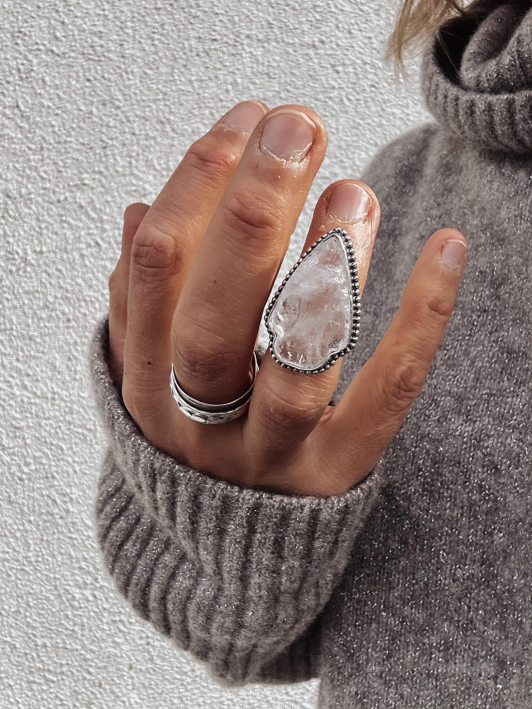 Chunky Raw Quartz Arrowhead Ring- Sterling Silver Natural Quartz Ring ...