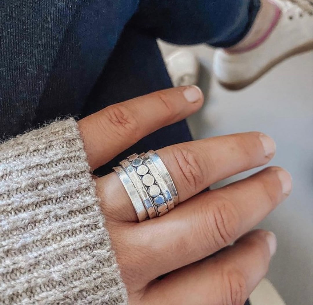 Wide Sterling Silver Spinner Ring, Statement Spinning Ring, Meditation ...