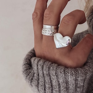 Sterling Silver Chunky Heart Ring - Large Heart Statement Ring, Gift ...