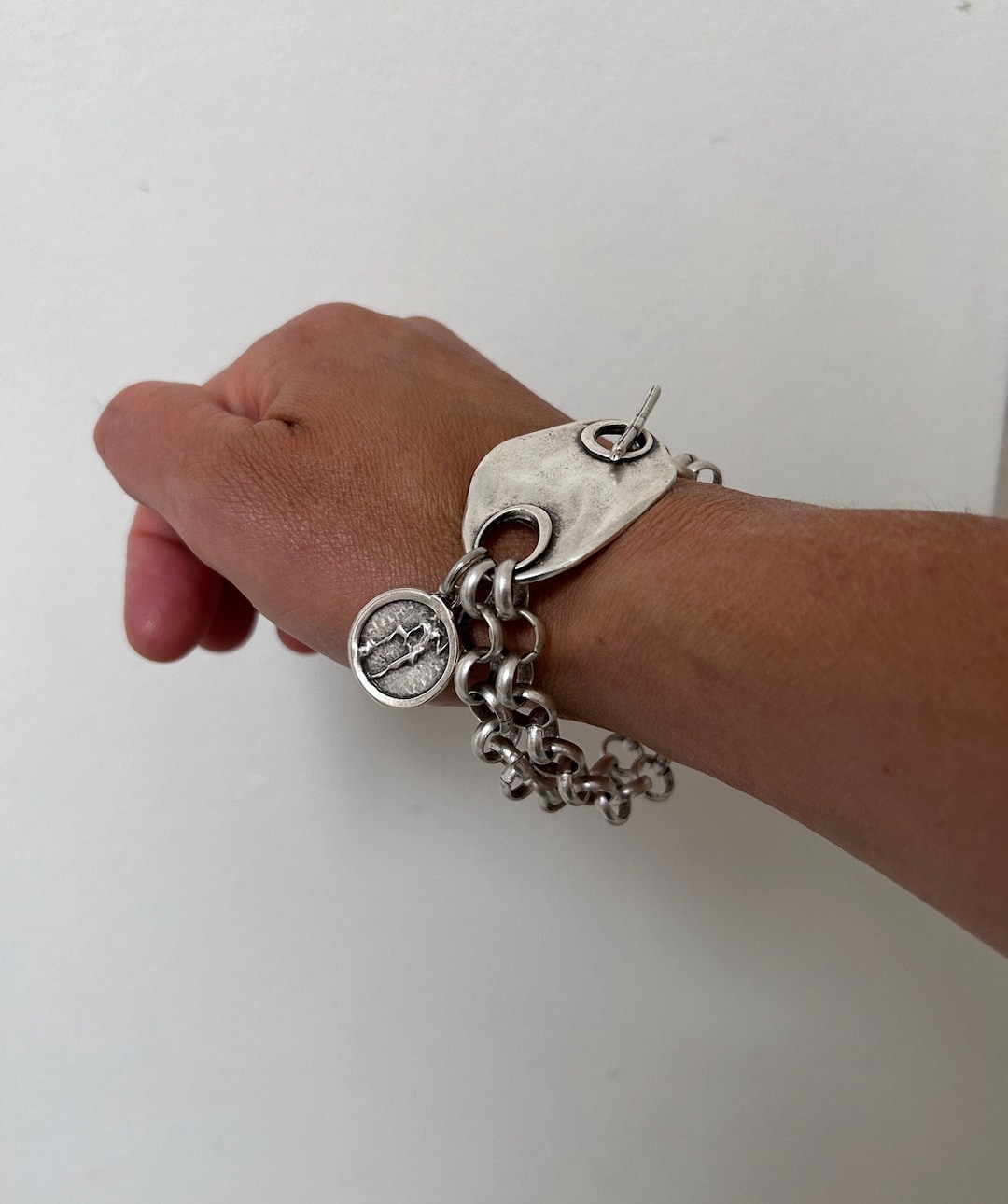 Chunky Double Chain Bracelet - Hawser Clasp Statement Bracelet, Modern ...