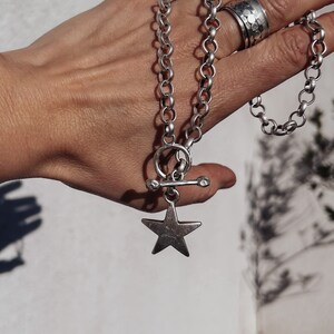 Star T Bar Chain Necklace Antique Silver Plated Toggle Chain Choker ...