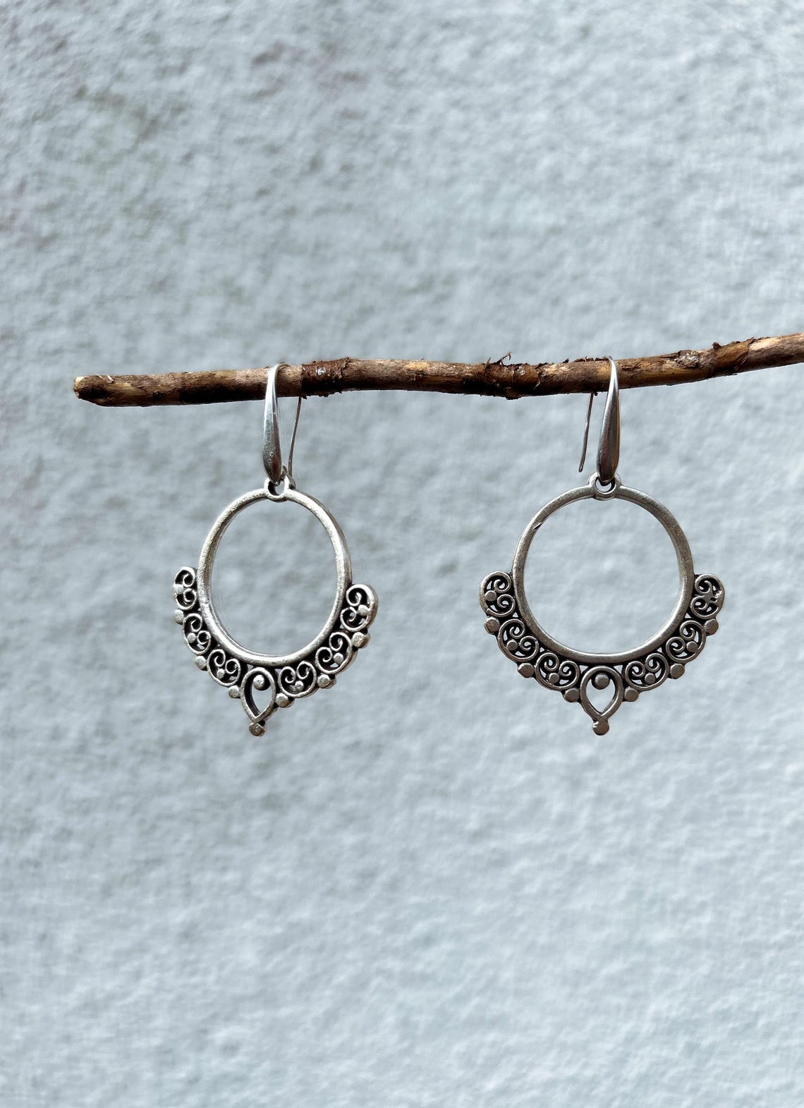Bohemian Scroll Dangle Earrings - Boho Style Antique Silver Dangles ...