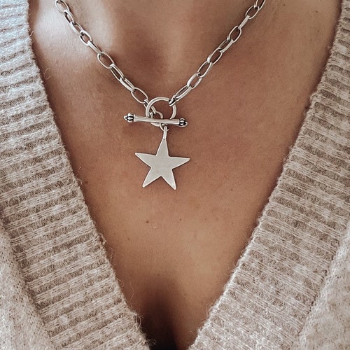 Silver Toggle Bar Chunky Choker Necklace Chunky T Bar Chain Etsy Canada