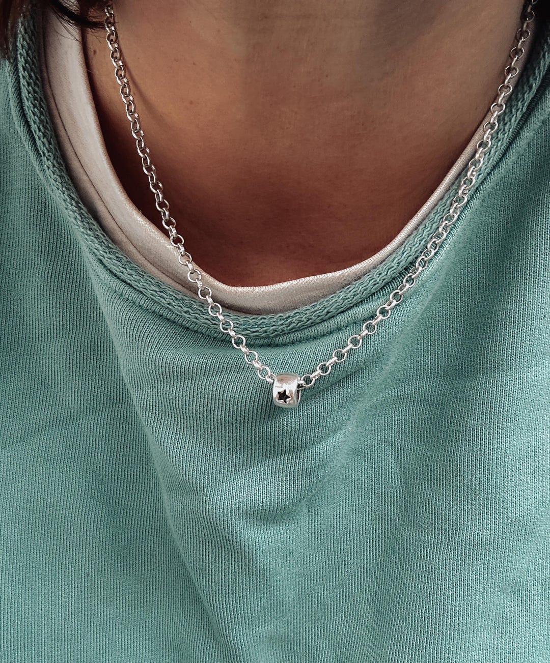 Star Bead Necklace - Matte Silver Chain, Rustic Star Jewellery ...