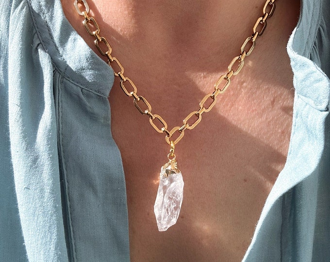Raw Quartz Gold Point Necklace - 18k Gold Plated Crystal Chain Necklace ...
