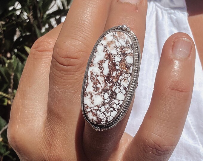 Wild Horse Magnesite Statement Ring - Size N (US 7) Large Oval Gemstone ...