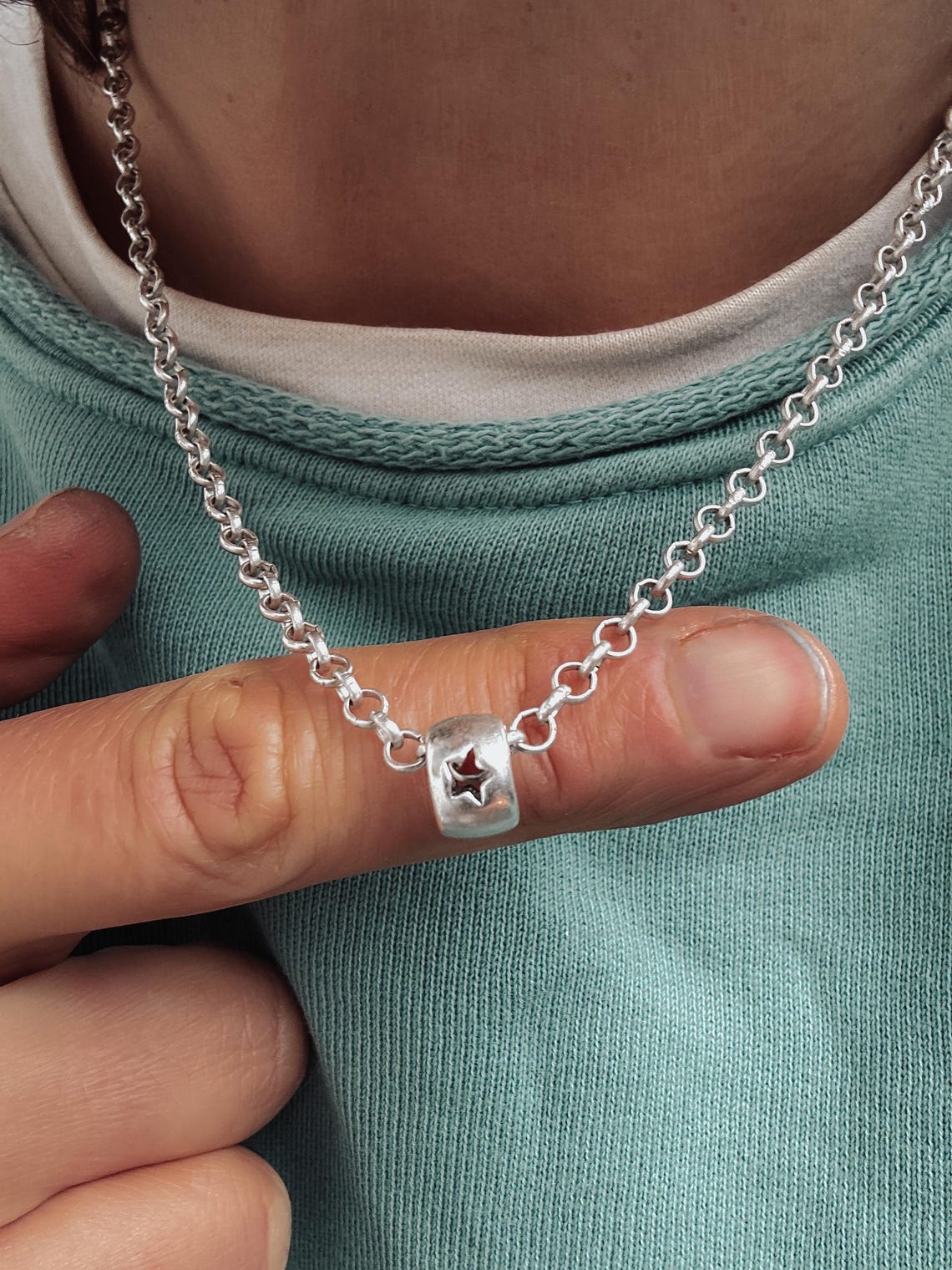 Star Bead Necklace - Matte Silver Chain, Rustic Star Jewellery ...