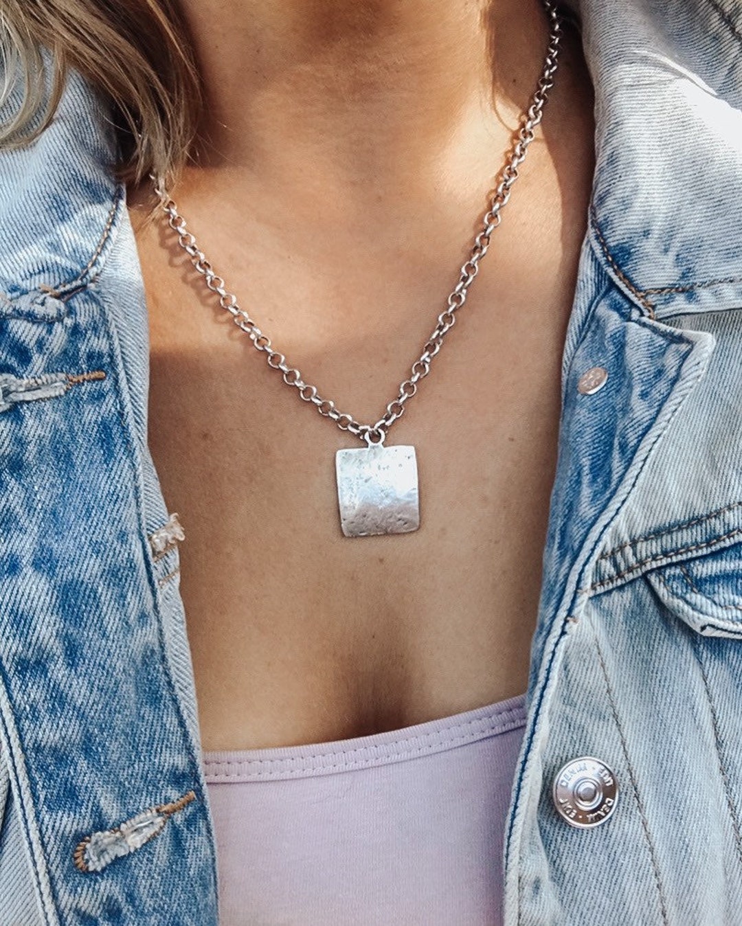 Hammered Matte Silver Square Pendant Necklace - Minimalist Jewelry - Etsy