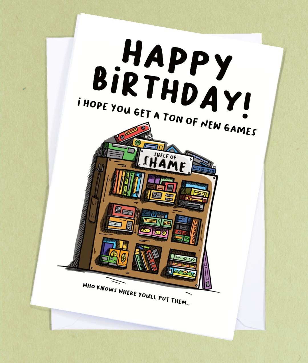 Board Game Addict Birthday Card / Shelf of Shame / Fantasy Gaming Card ...