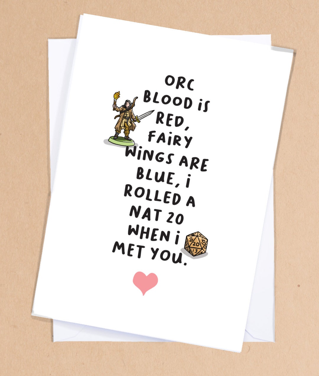 D&D Love Card / Natural 20 / Fantasy Gaming Card / Nerd Love Card ...