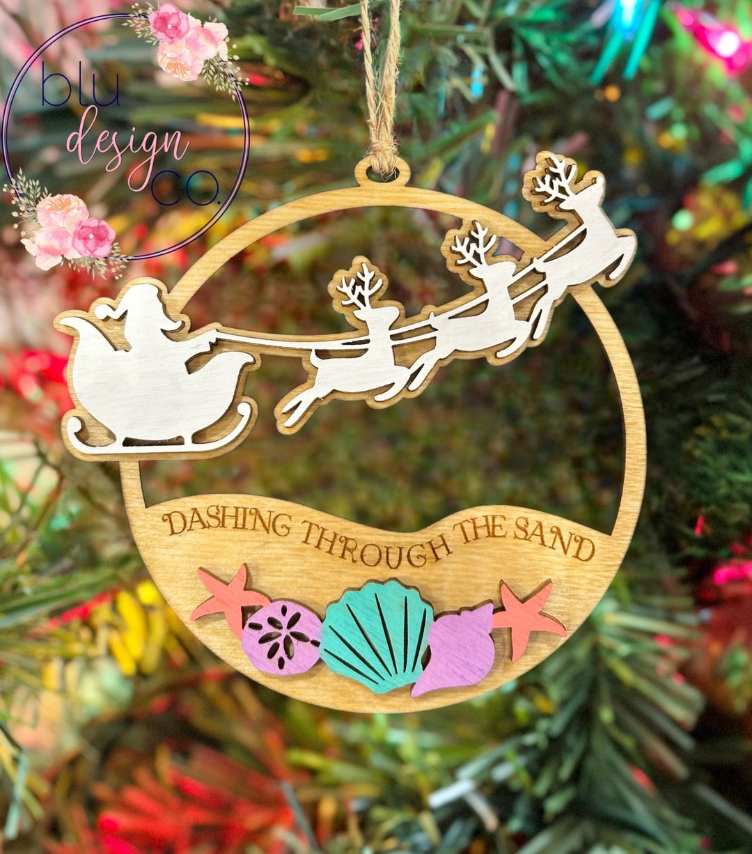 Santa Beach Ornament - Dashing Through the Sand - Coastal Christmas ...