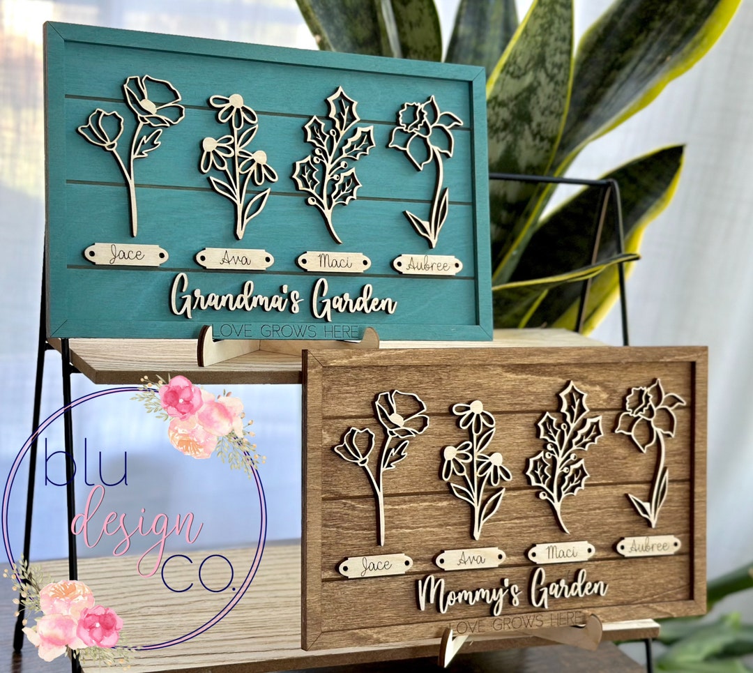 Custom Birth Flower Garden Frame - Personalized Family Sign - Wood ...