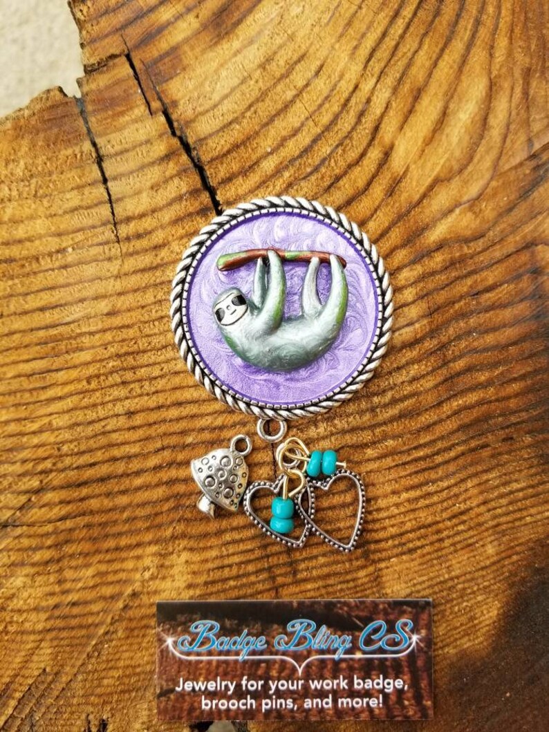 Cute Sloth Badge Reel Holder Slow and Steady Moss Covered - Etsy