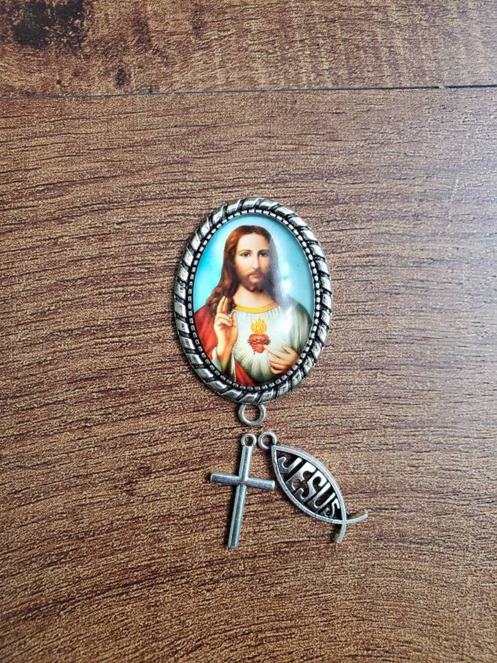 Jesus badge holder reel clip lives Catholic cross gifts | Etsy