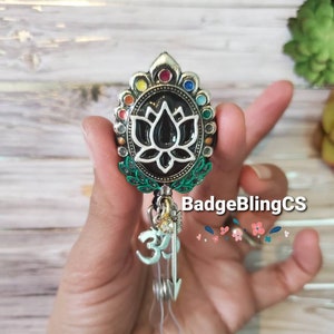 Lotus Flower Badge Reel Chakras Badge Clip Simple Life Yoga Flower ...